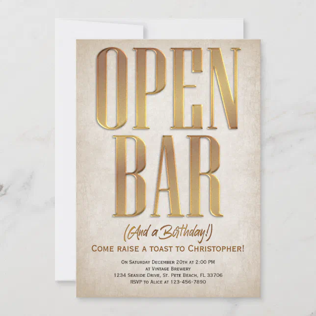 Open Bar Funny Birthday Invitation | Zazzle