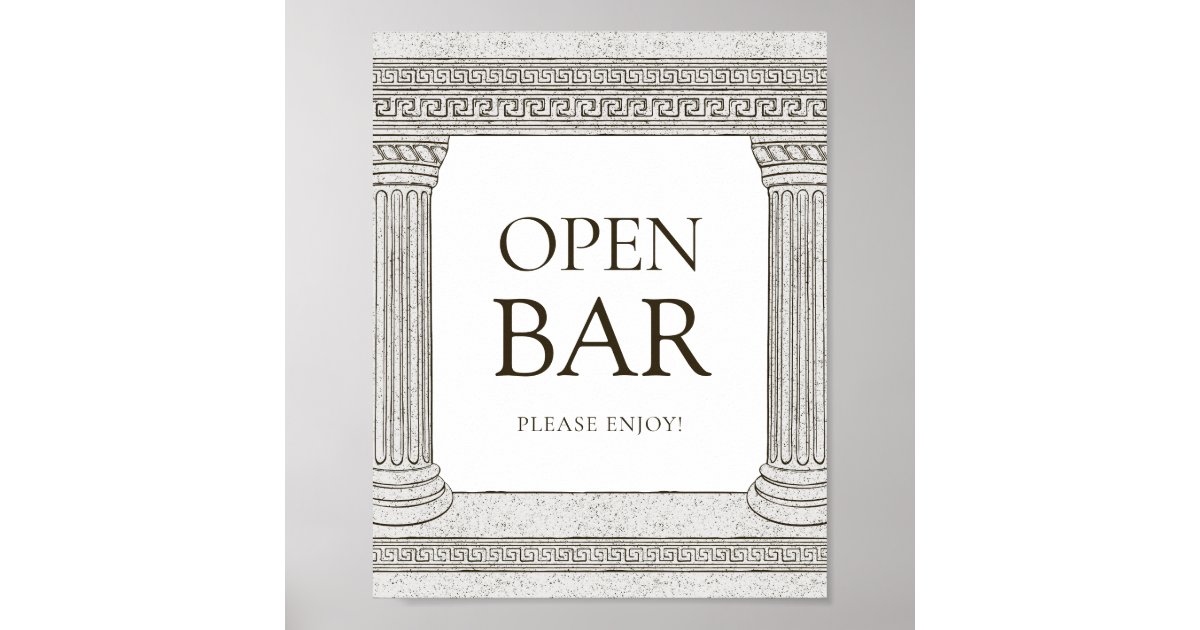 Open bar Grecia toga party table Sign with Columns | Zazzle