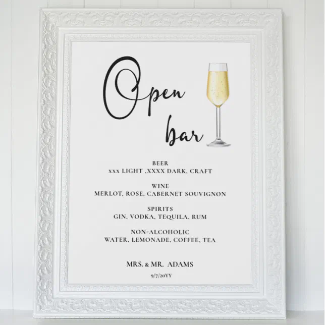 Open bar Menu wedding sign Poster | Zazzle