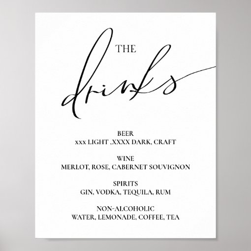 Open bar Menu wedding sign Poster | Zazzle