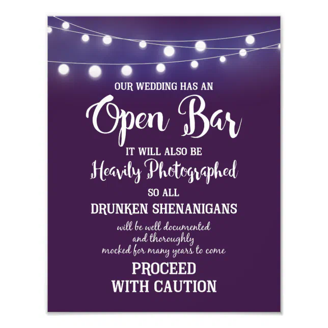 OPEN BAR party or wedding sign | Zazzle