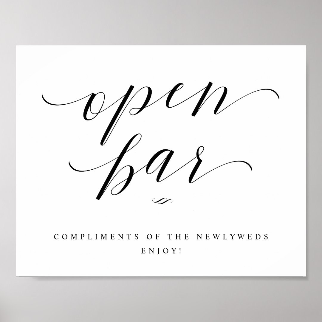 Open Bar Script Calligraphy Wedding Reception Sign | Zazzle