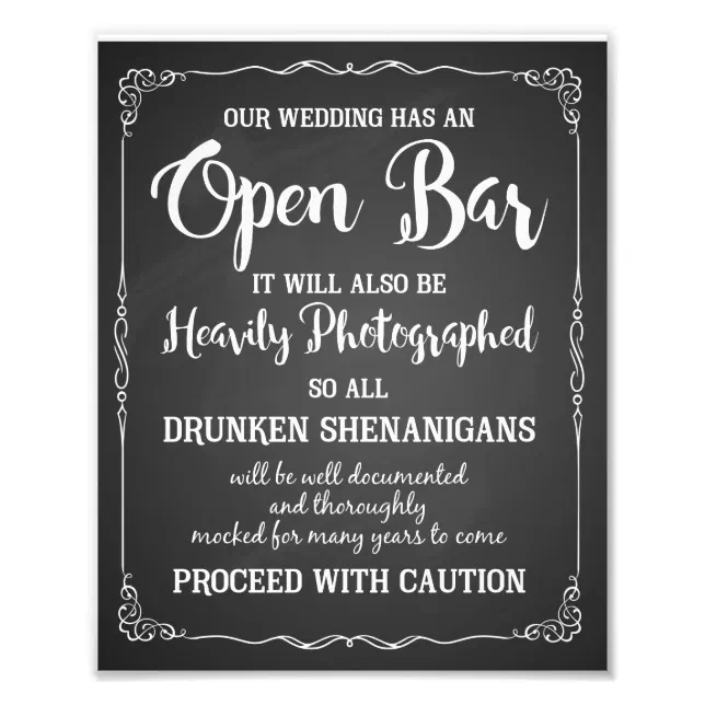 Open bar sign chalkboard wedding or party sign | Zazzle