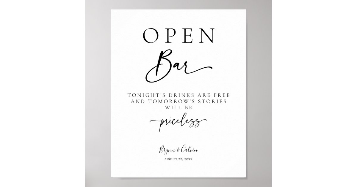 Open Bar Sign Wedding Reception Table Poster B613 | Zazzle