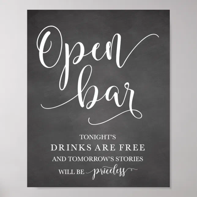 Open Bar Wedding Alcohol Sign | Zazzle
