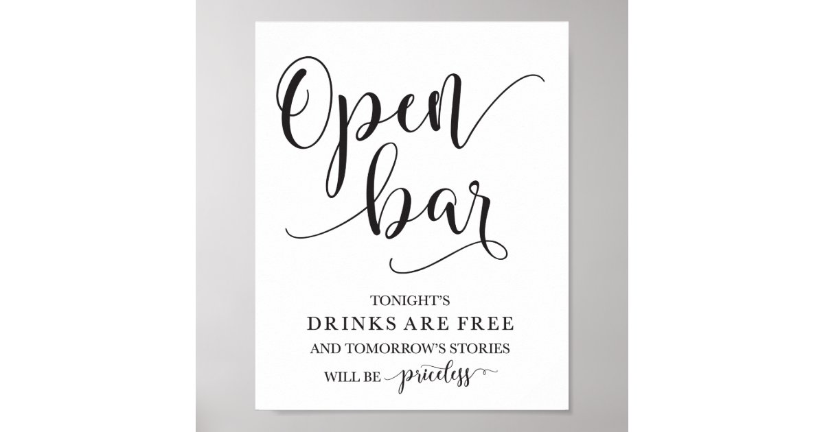 Open Bar Wedding Alcohol Sign | Zazzle