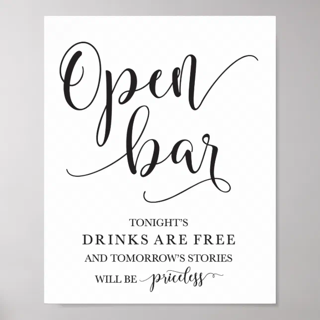 Open Bar Wedding Alcohol Sign | Zazzle
