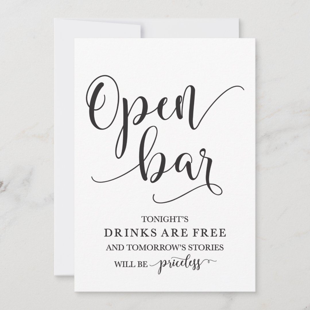 Open Bar Wedding Alcohol Sign Invitation | Zazzle