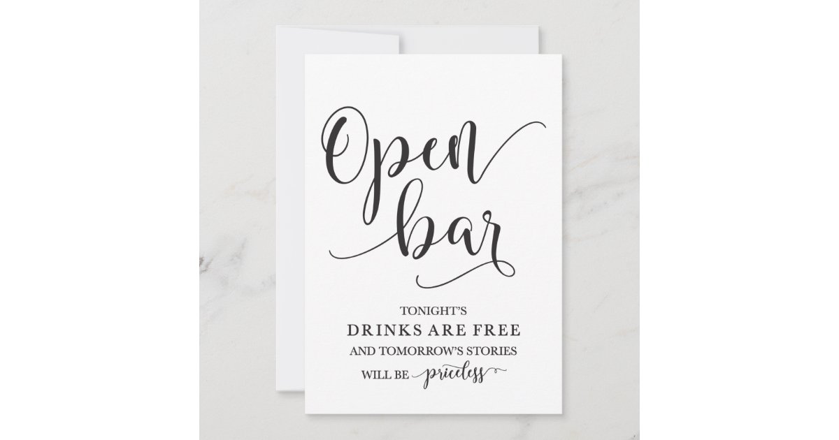 Open Bar Wedding Alcohol Sign Invitation | Zazzle