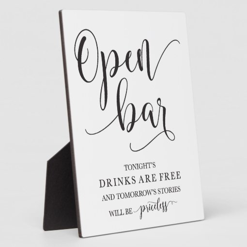Open Bar Wedding Alcohol Sign Plaque | Zazzle
