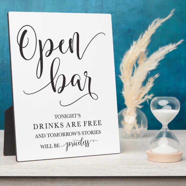Open Bar Wedding Alcohol Sign Plaque | Zazzle
