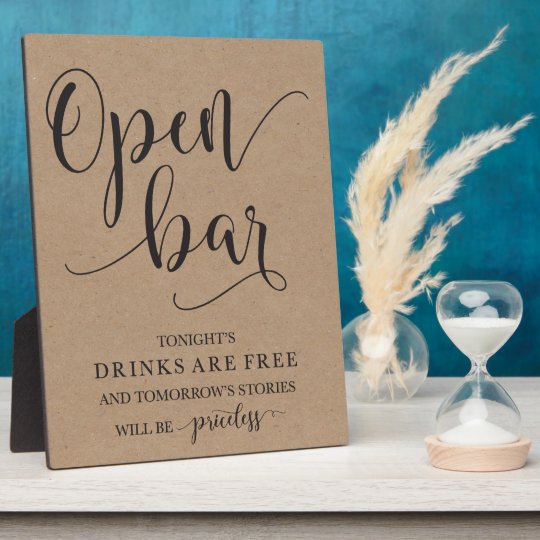 Open Bar Wedding Alcohol Sign Plaque | Zazzle.com