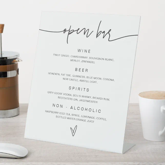 Open Bar Wedding Drink Menu Reception Sign G400 | Zazzle