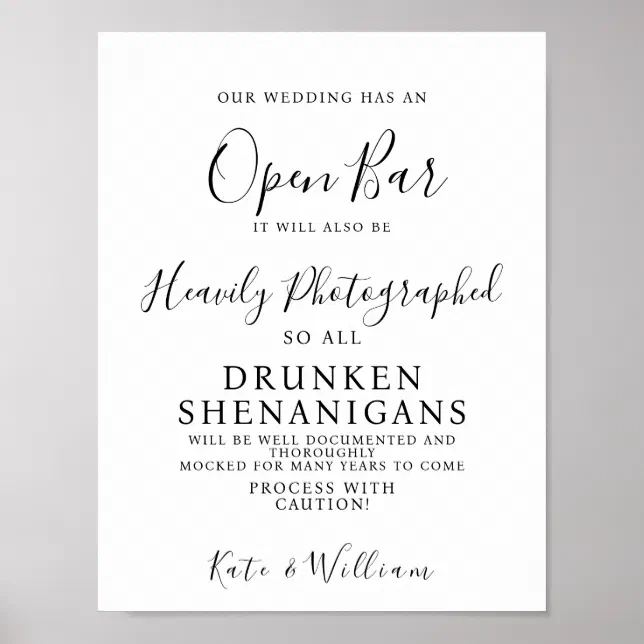 Open Bar wedding sign | Zazzle