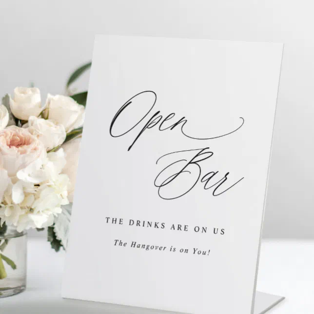 Open Bar Wedding Sign Elegant Modern Calligraphy | Zazzle