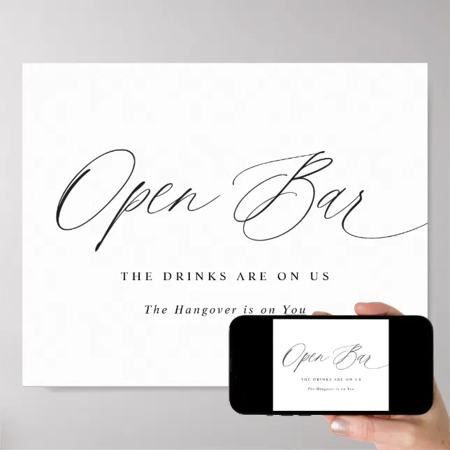 Open Bar Wedding Sign Elegant Modern Calligraphy | Zazzle