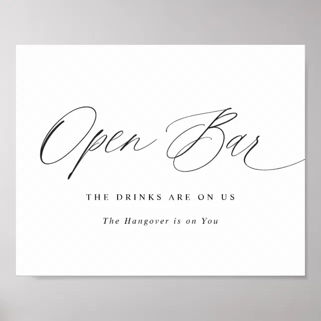 Open Bar Wedding Sign Elegant Modern Calligraphy | Zazzle