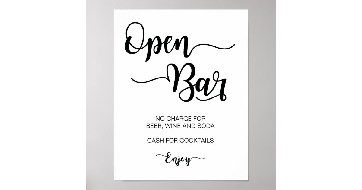 Open Bar Wedding Sign | Modern Calligraphy | Zazzle