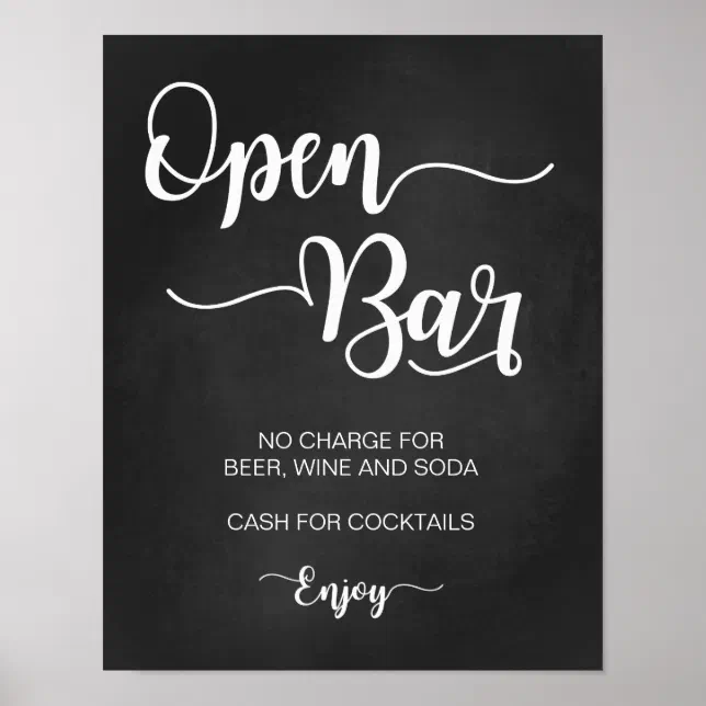 Open Bar Wedding Sign | Modern Calligraphy Signs | Zazzle