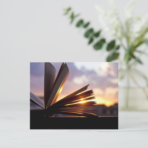 Open Book and Sunset Photography Postcard | Zazzle