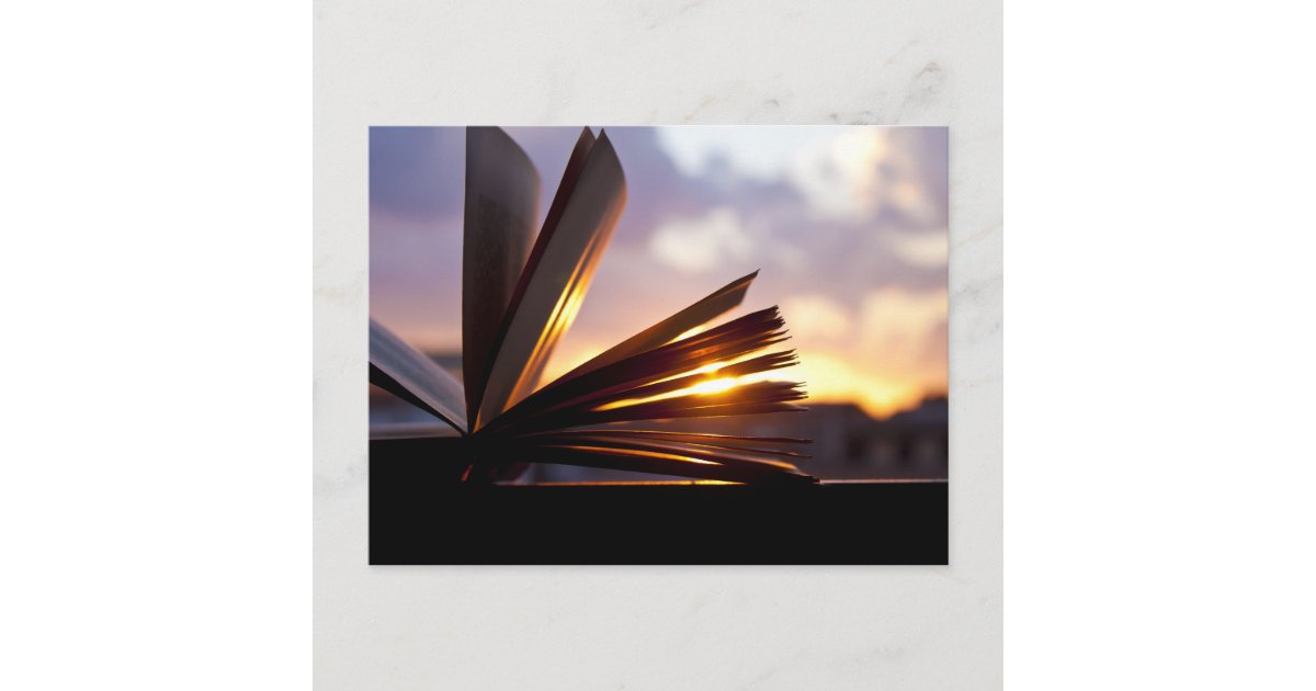 Open Book and Sunset Photography Postcard | Zazzle