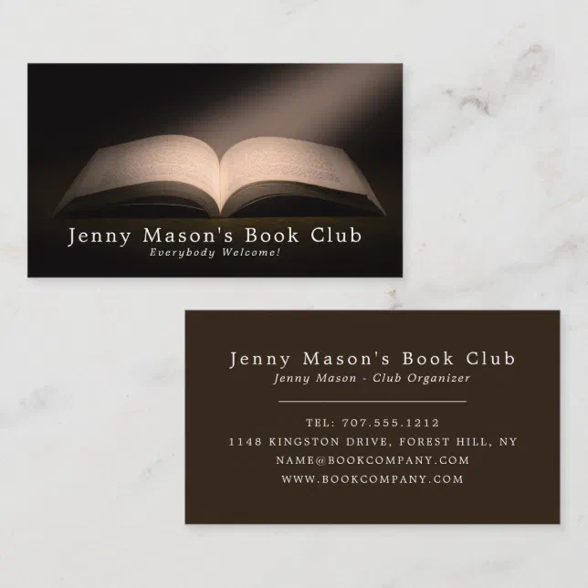 Open Book, Book Club Business Card | Zazzle