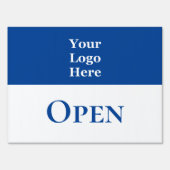 Open Deep Blue and White Your Logo Here Sign | Zazzle