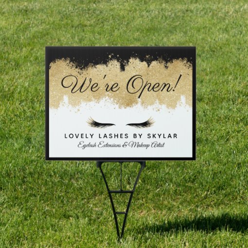 Open For Business Gold Black Eyelash Beauty Salon Sign | Zazzle