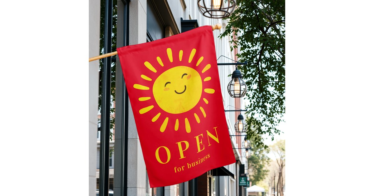 Open For Business Red Yellow Shop Flag | Zazzle