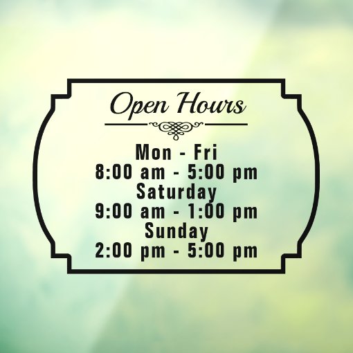 Open Hours of Operation Custom Store Business Window Cling | Zazzle