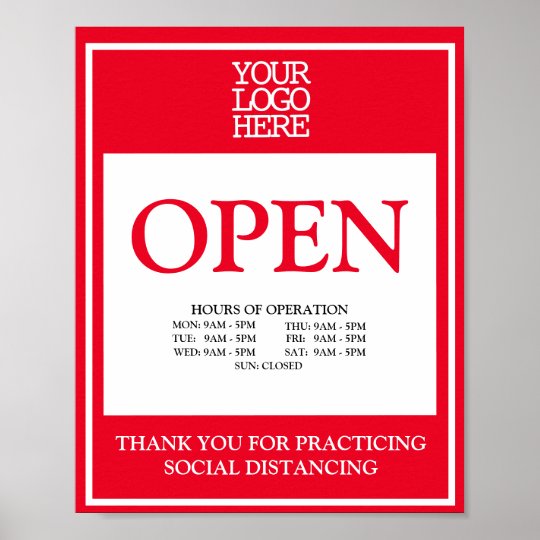 Open | Hours of Operation Social Distancing Poster | Zazzle.com