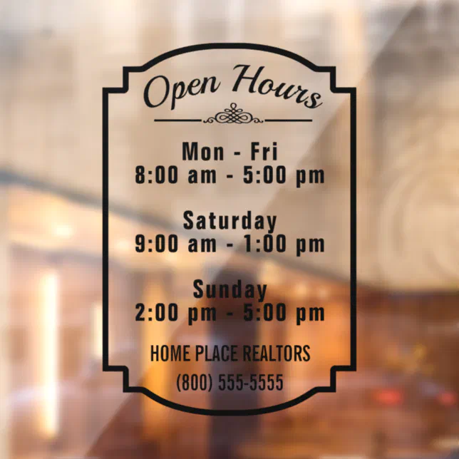 Open Hours of Operation Store Business Custom Window Cling | Zazzle