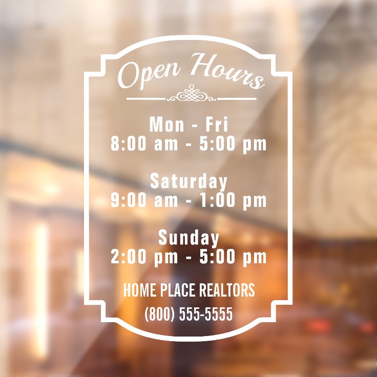 Open Hours of Operation Store Business DIY White Window Cling | Zazzle