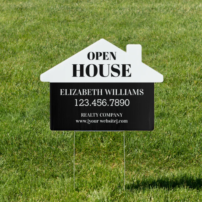 Open House Black White House Shaped Sign | Zazzle