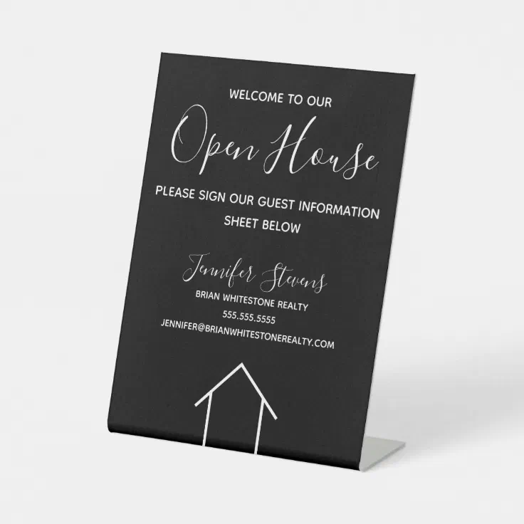 Open House Black White Real Estate Agent Custom Pedestal Sign | Zazzle