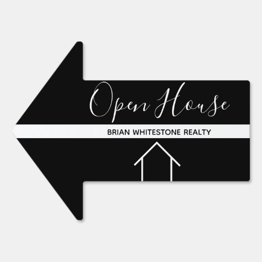 Open House Black White Real Estate Custom Arrow Sign | Zazzle