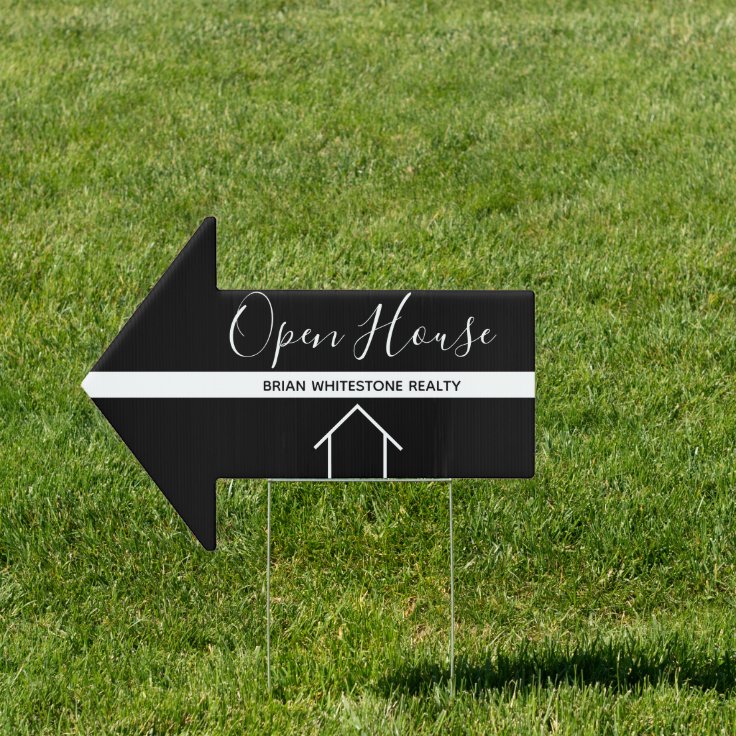 Open House Black White Real Estate Custom Arrow Sign | Zazzle