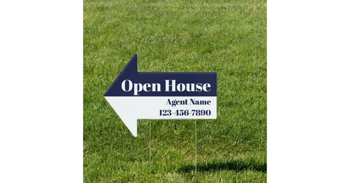 Open House Dark Blue and White Real Estate Arrow Sign | Zazzle