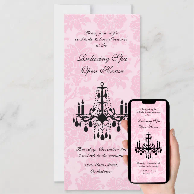 Open House Pink Victorian Damask Invitation | Zazzle