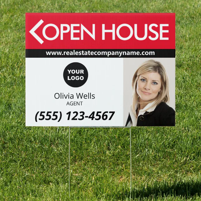 Open House Real Estate Agent Add Logo Photo Sign | Zazzle