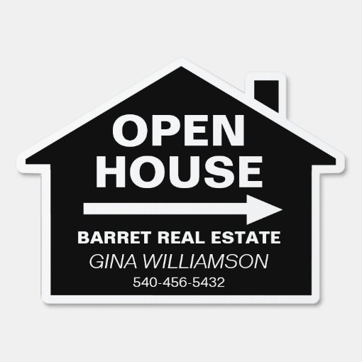 Open House Real Estate Arrow Custom Text Black Sign | Zazzle