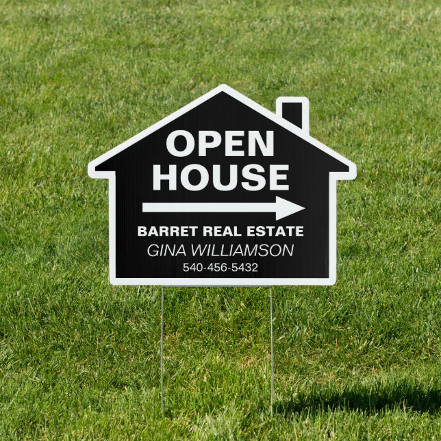 Open House Real Estate Arrow Custom Text Black Sign | Zazzle