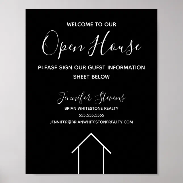 Open House Real Estate Company Custom Black Poster | Zazzle