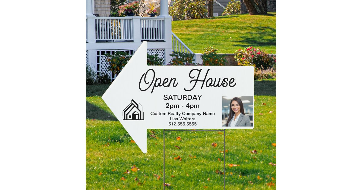 Open House Real Estate Company Photo Arrow Yard Sign | Zazzle