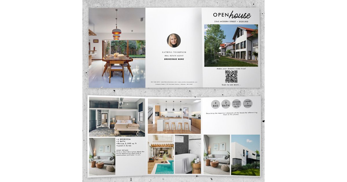 Open House Real Estate Just Listed Photos Brochure Tri-Fold Invitation ...