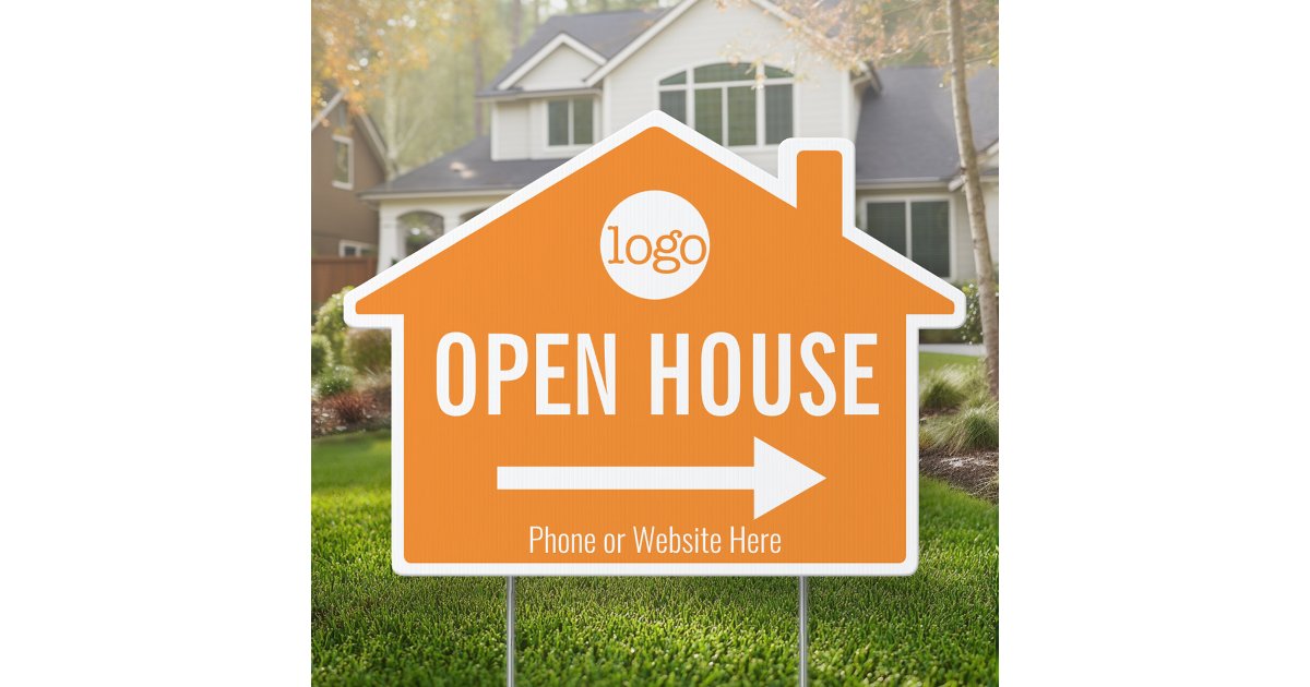 Open House - Real Estate Logo Directional Arrow Sign | Zazzle