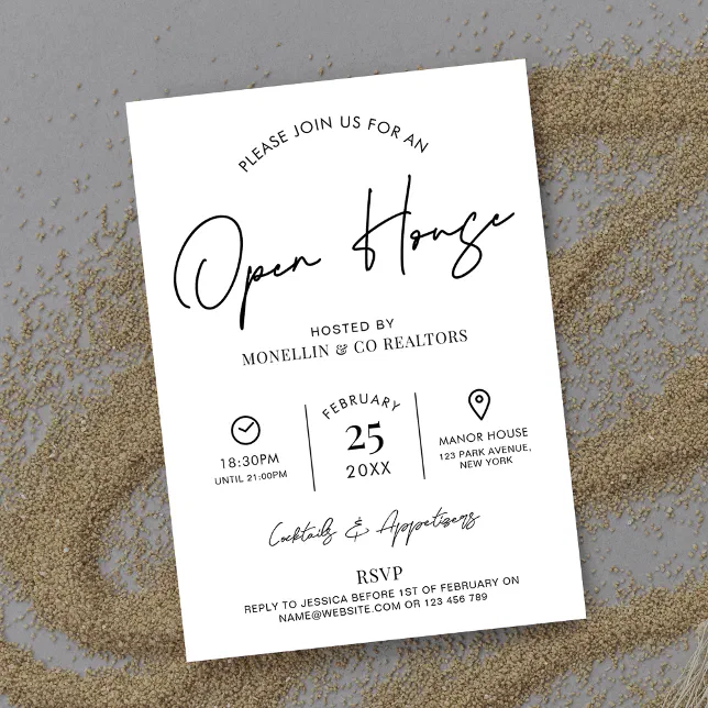 Open House Real Estate Minimalist Black & White Invitation | Zazzle