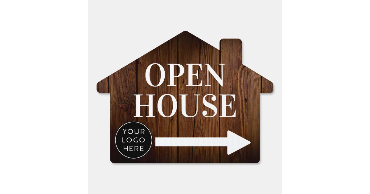 Open House Realtor Logo Rustic Wood Sign | Zazzle