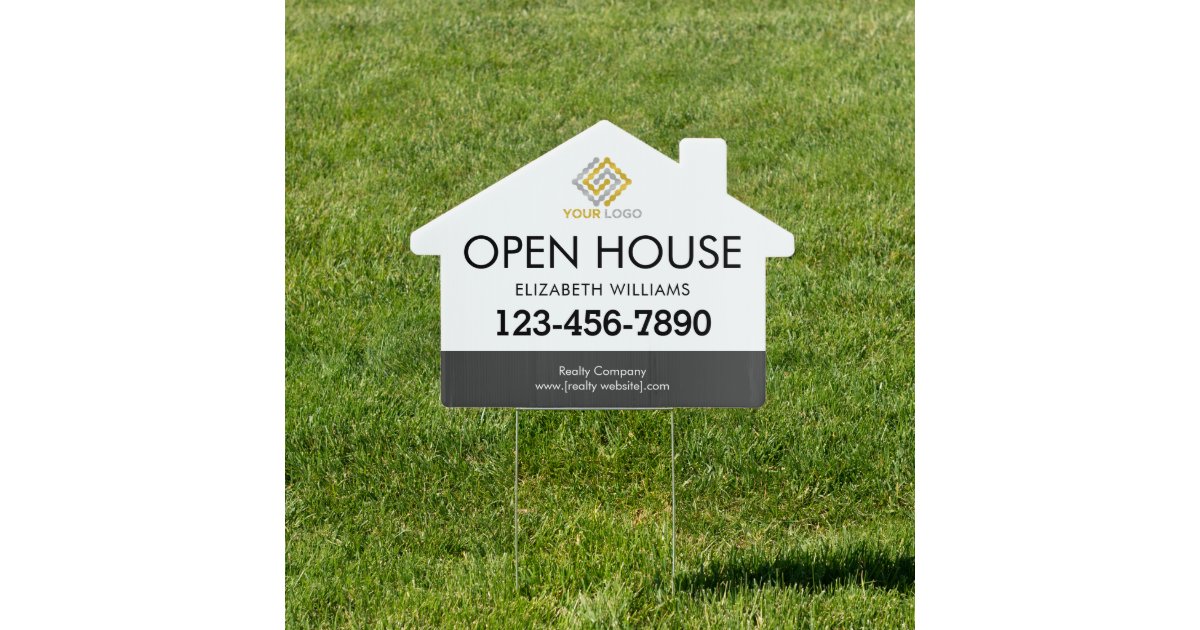Open House Realty Logo House-Shaped Custom Sign | Zazzle