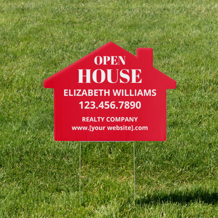 Open House Red House Shaped Custom Sign | Zazzle